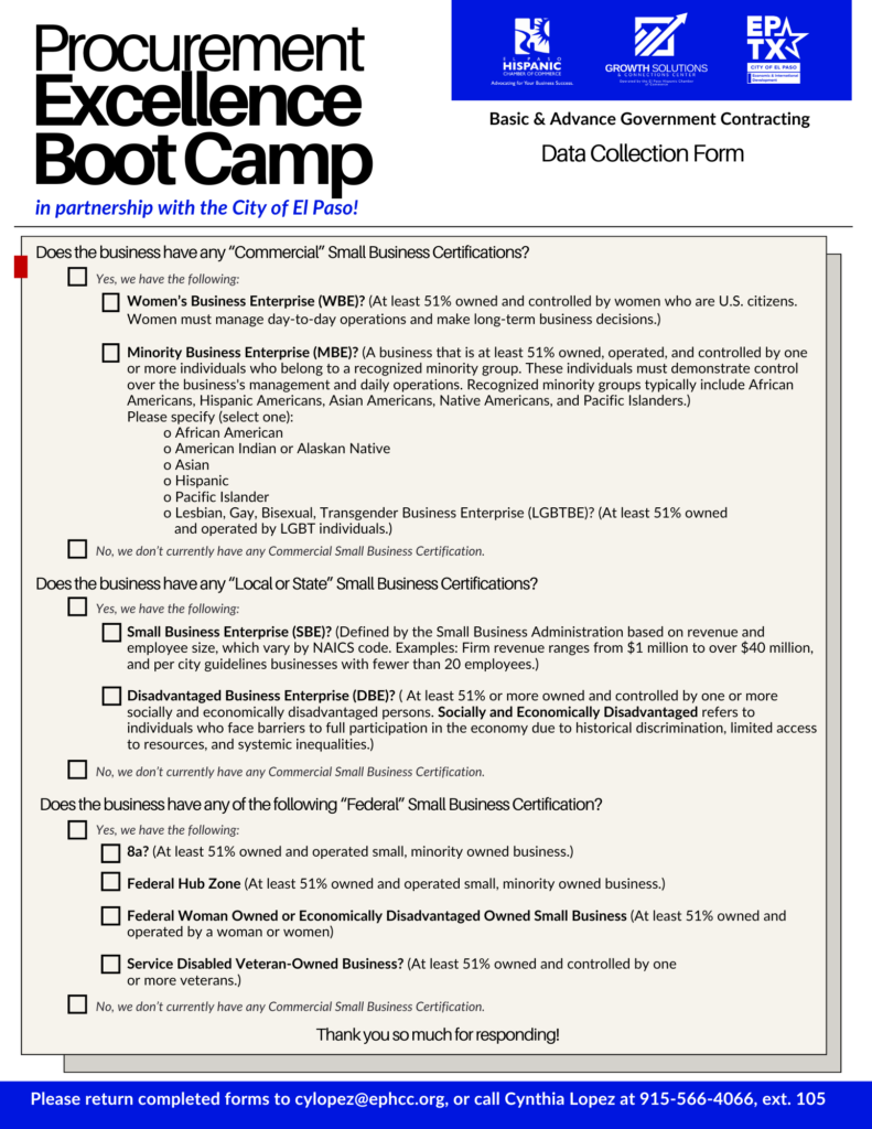 Basic Procurement Boot Camp – El Paso Hispanic Chamber of Commerce